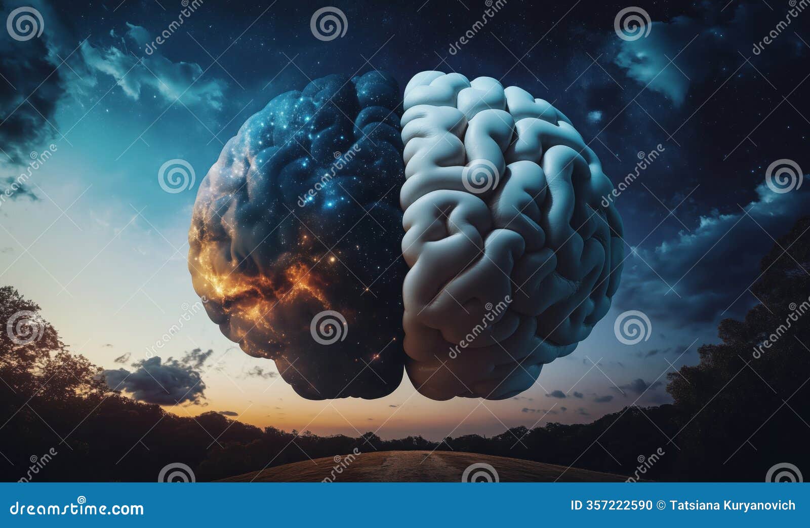 Cosmic Brain with Starry Night and White Matter Split, Symbolizing ...