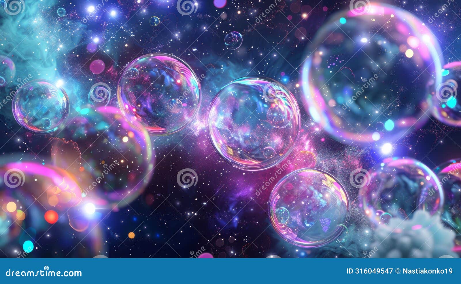 Cosmic Bubbles Floating in Space with Colorful Lights Stock Image ...