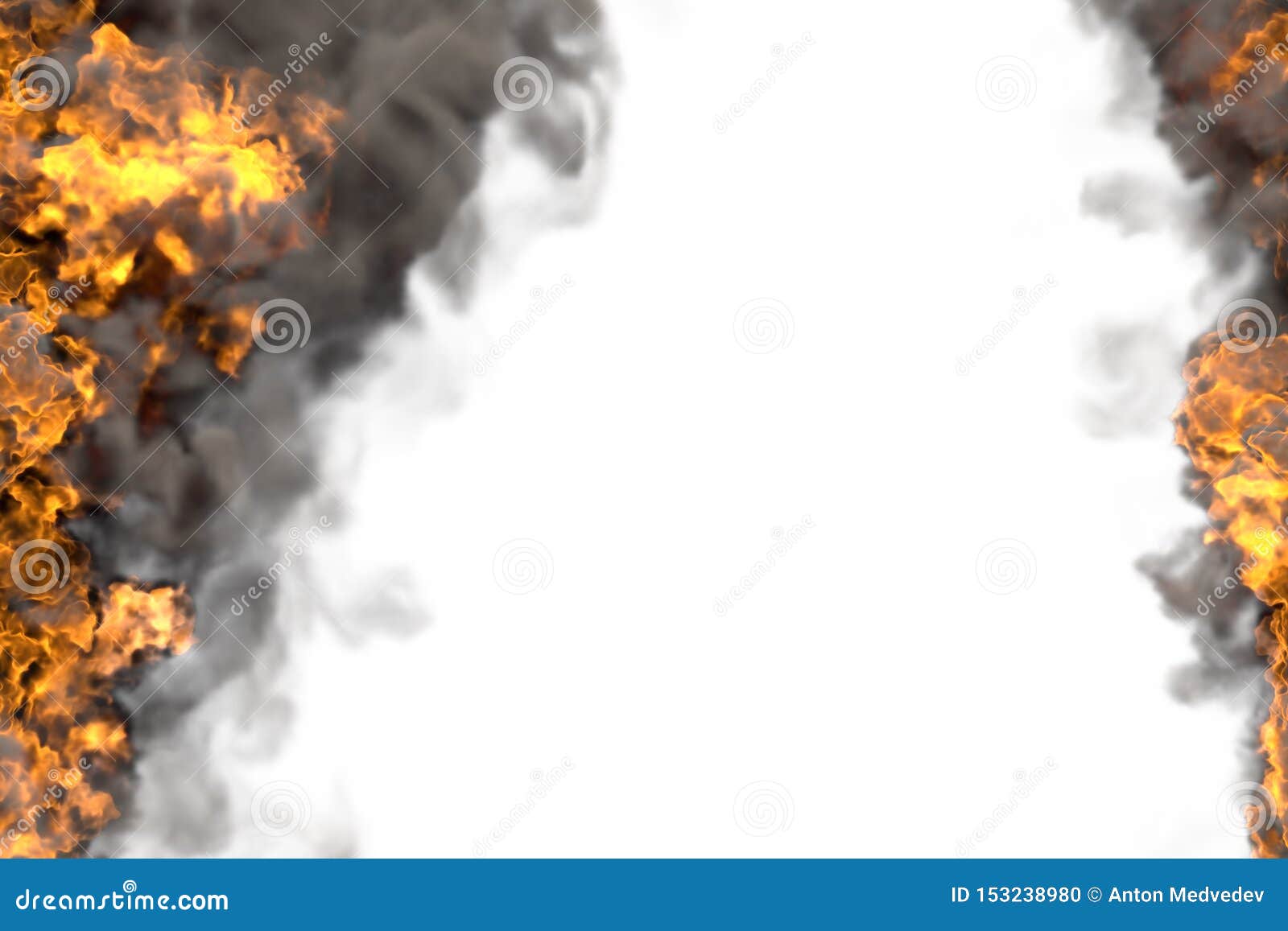 Cosmic Burning Fire With Heavy Smoke Frame Isolated On White - Fire ...