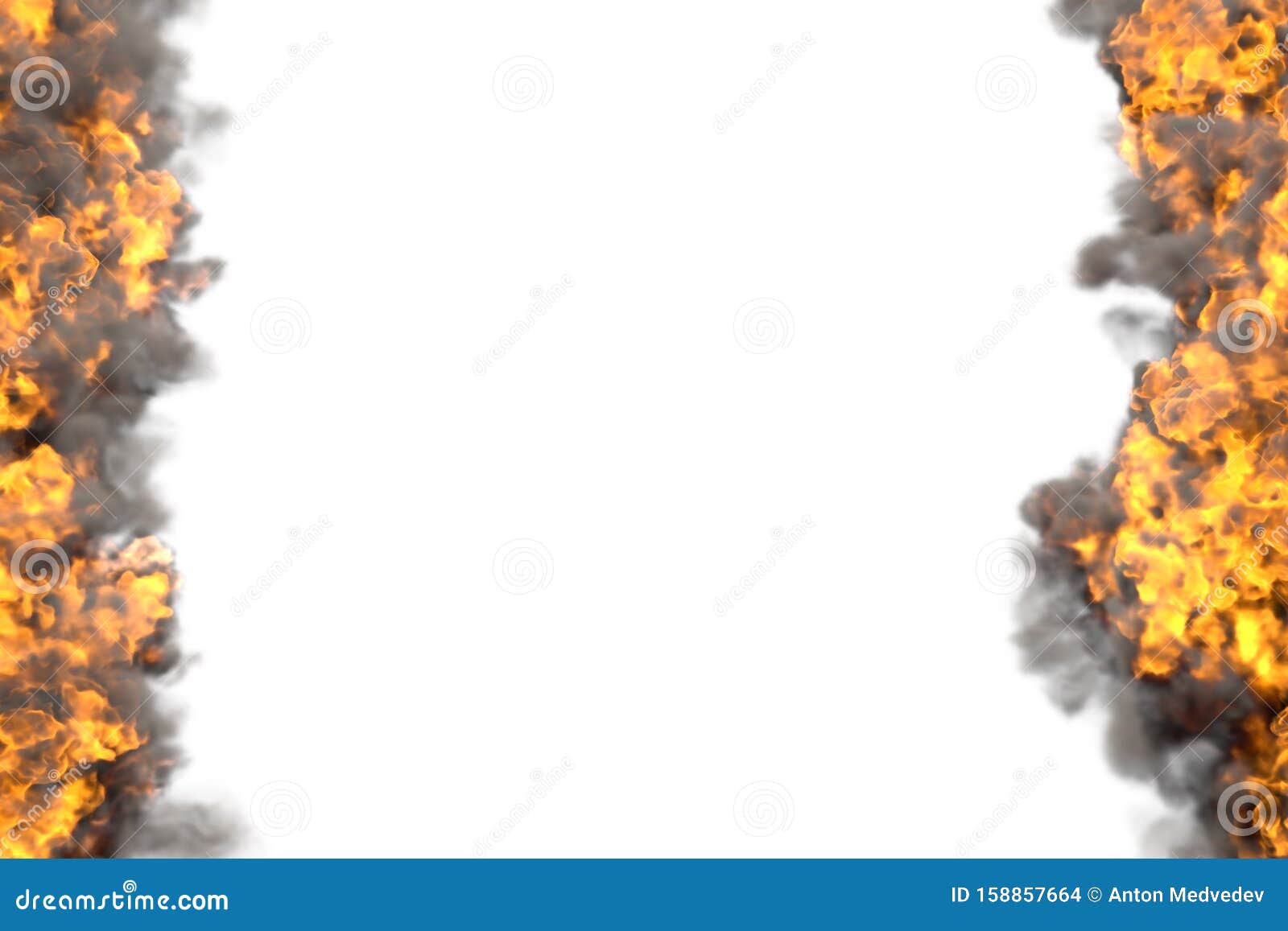 Fire 3D Illustration of Flaming Explosion Frame Isolated on White with ...