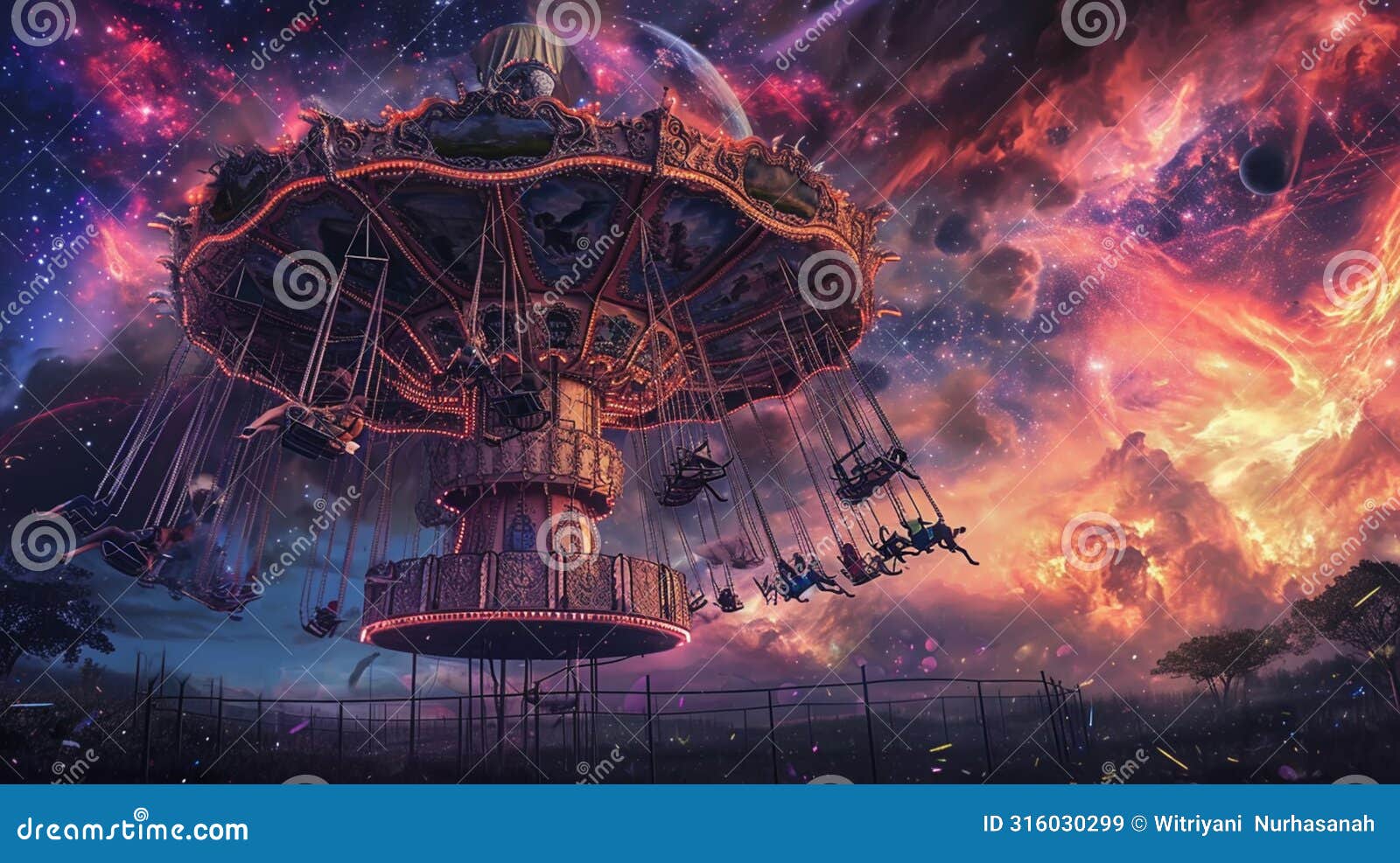 Cosmic Carousel Fly in the Sky. Generative Ai Stock Image - Image of ...