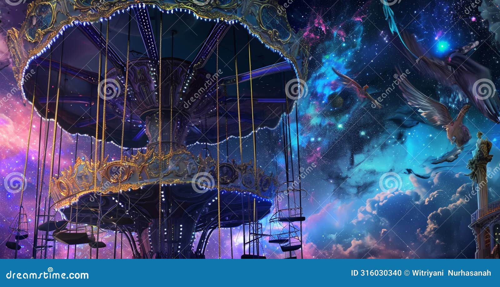 Cosmic Carousel Fly in the Sky. Generative Ai Stock Photo - Image of ...