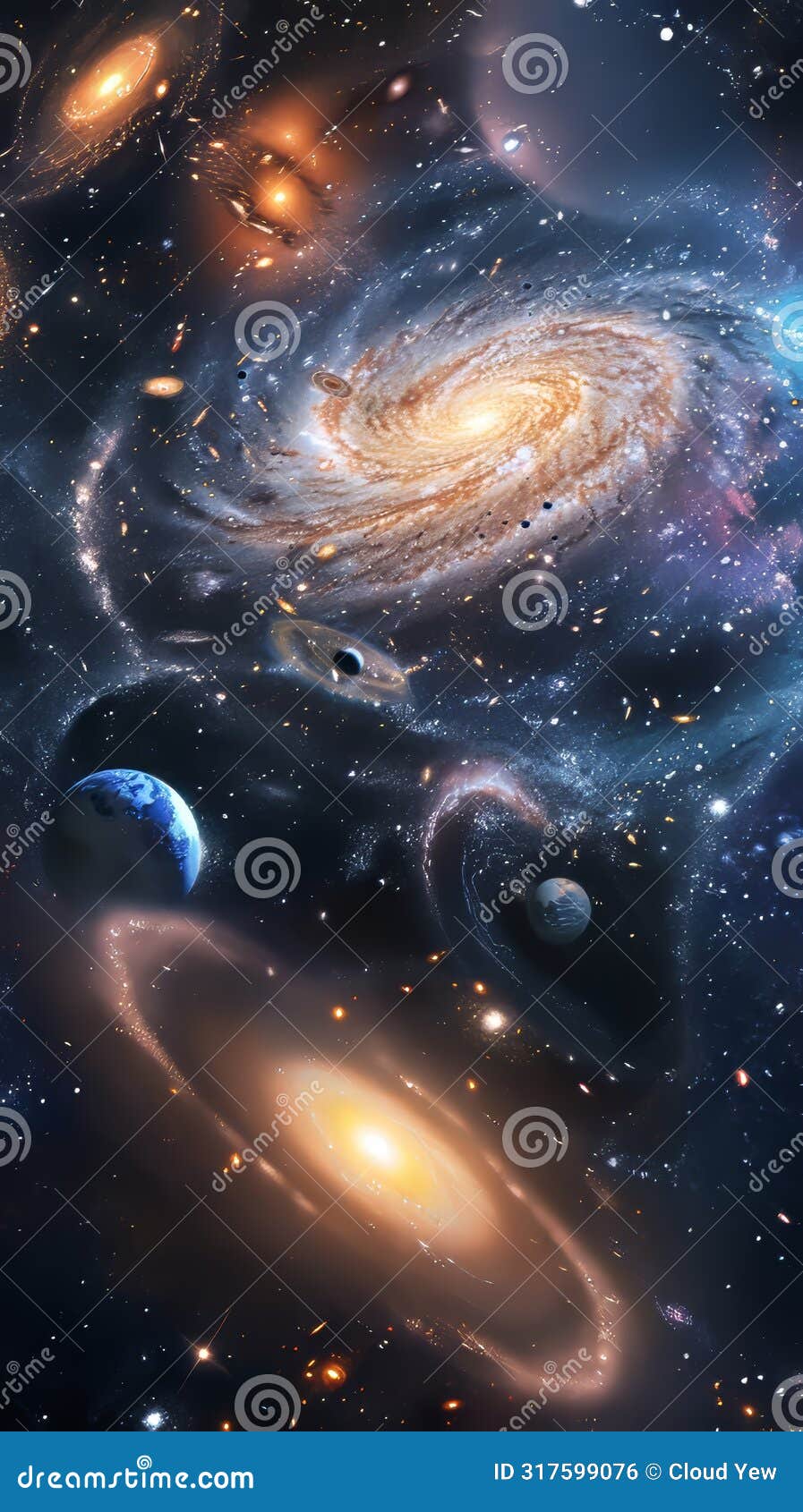 Cosmic Carousel: Galaxies Spinning through Space Stock Illustration ...