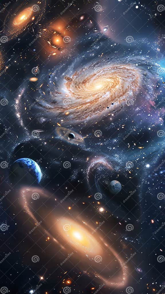 Cosmic Carousel: Galaxies Spinning through Space Stock Illustration ...