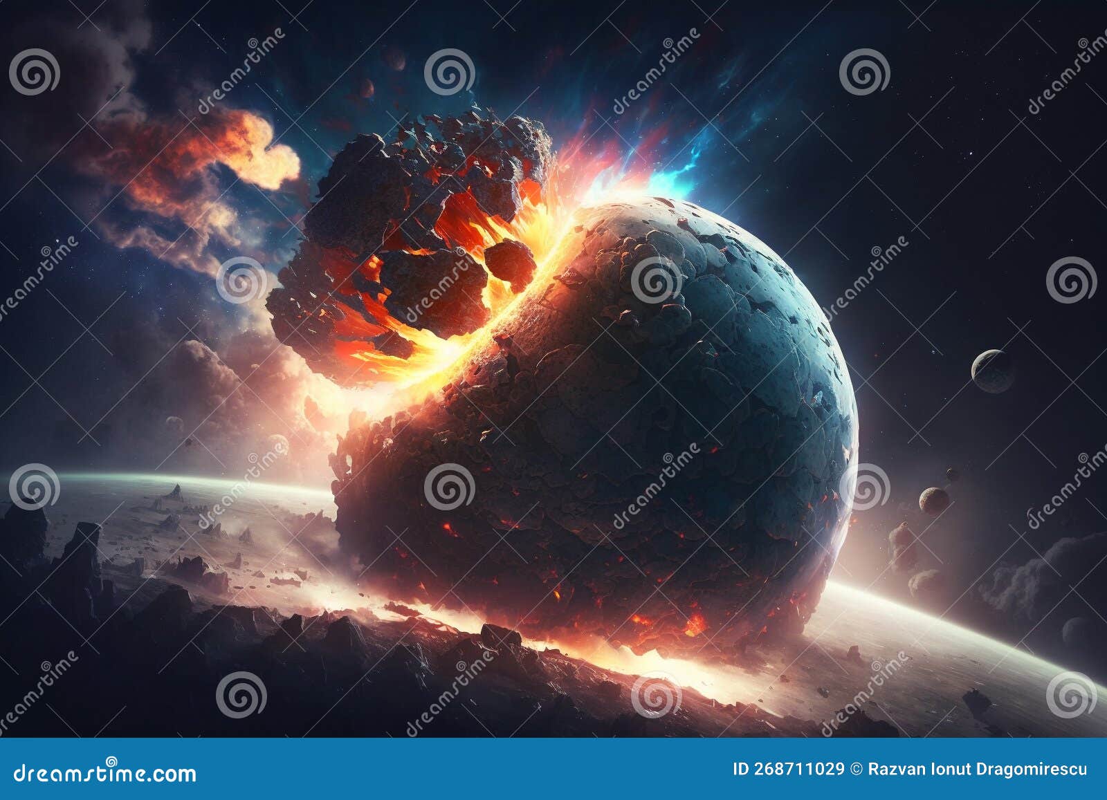 The Cosmic Cataclysm. Giant Asteroid Colliding with a Planet or Earth ...
