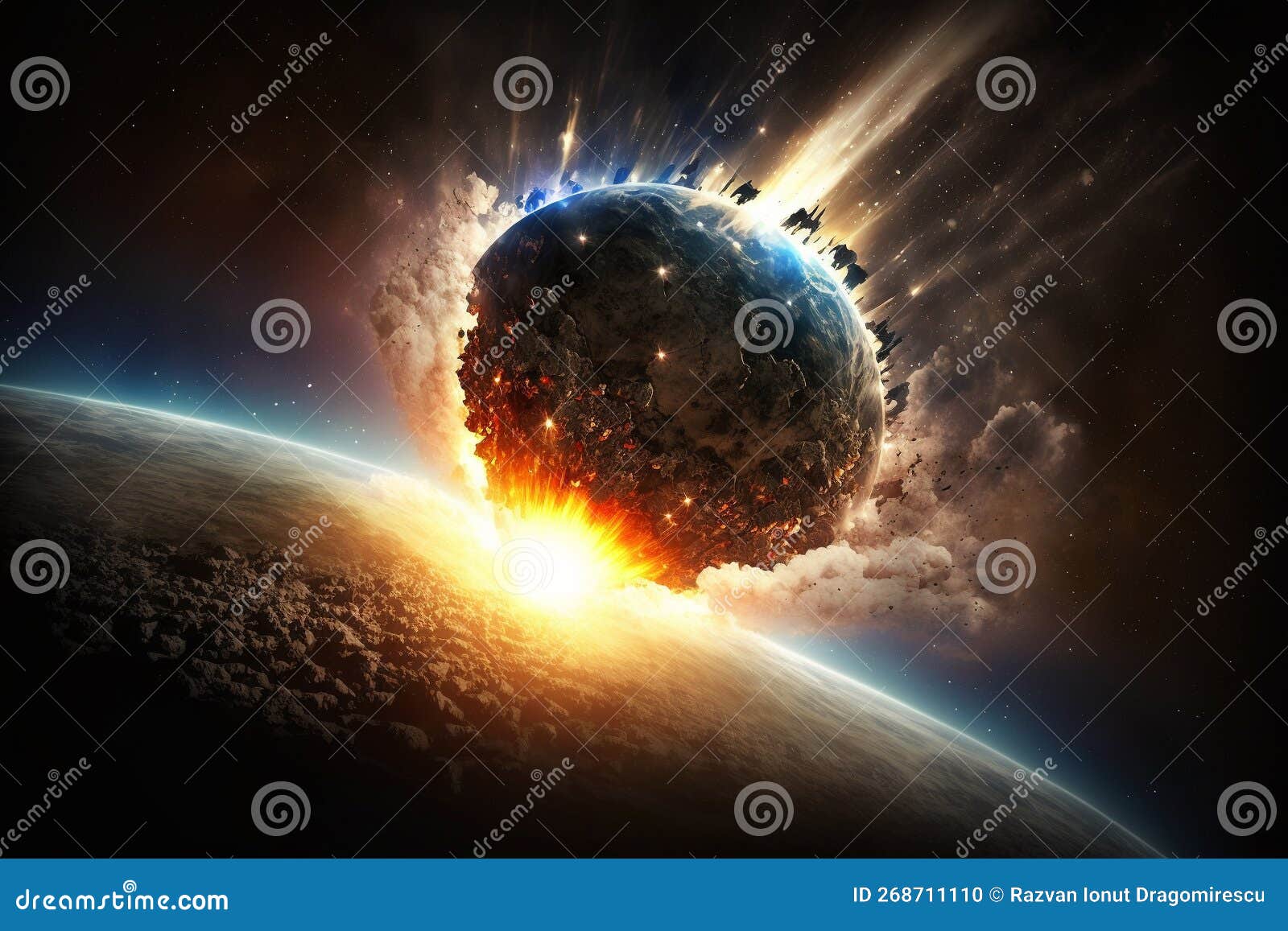 The Cosmic Cataclysm. Giant Asteroid Colliding with a Planet or Earth ...