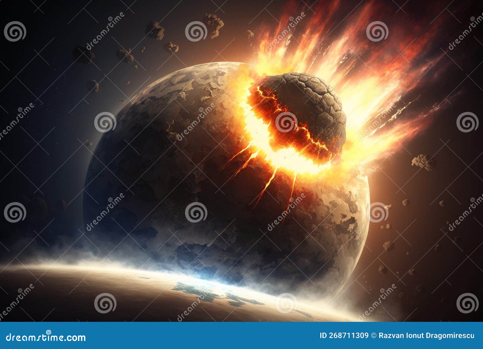 The Cosmic Cataclysm. Giant Asteroid Colliding with a Planet or Earth ...