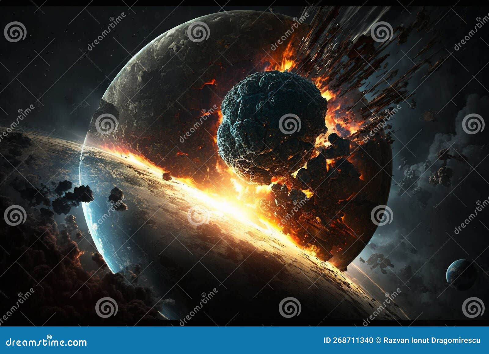 The Cosmic Cataclysm. Giant Asteroid Colliding with a Planet or Earth ...