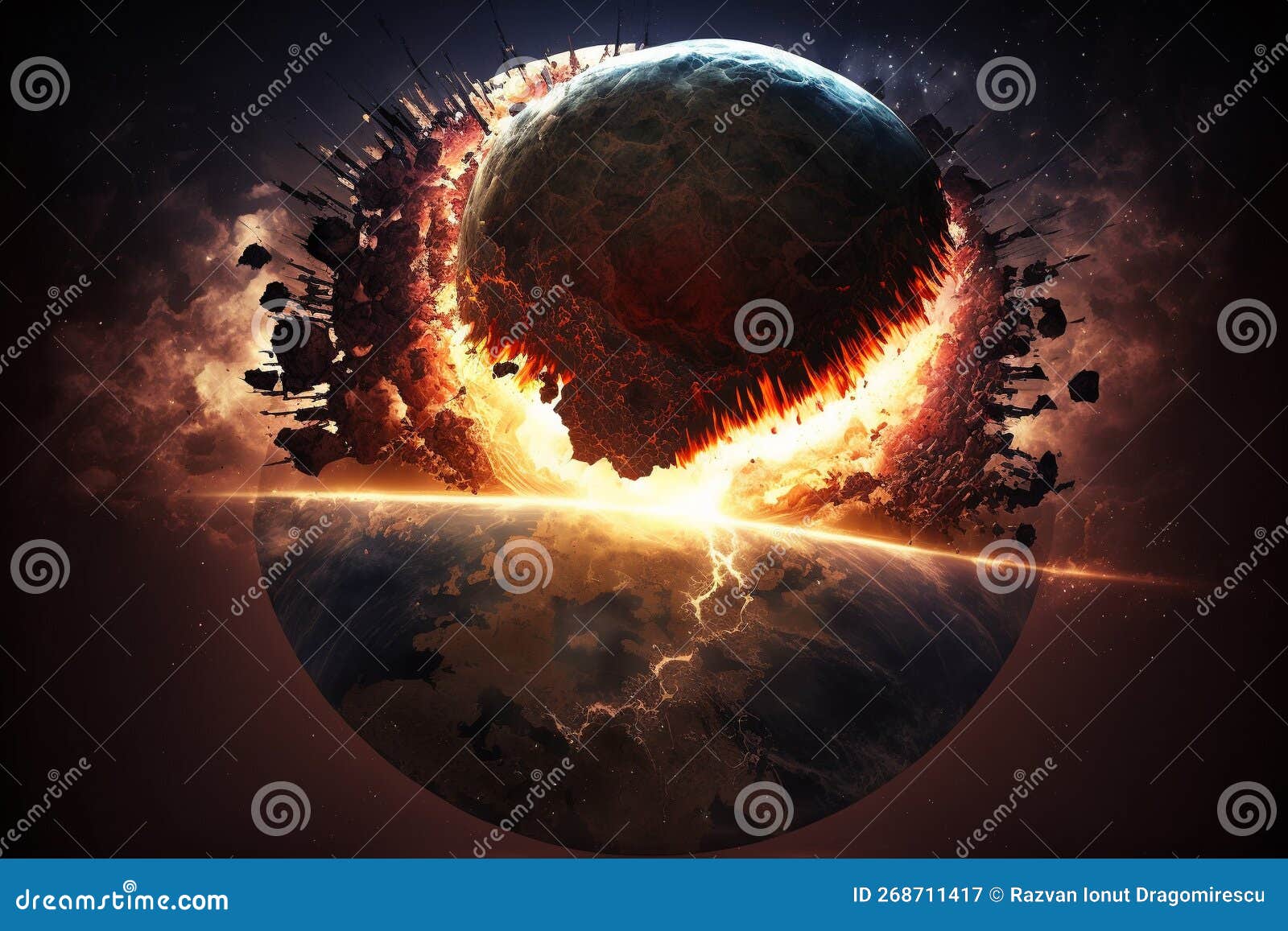 The Cosmic Cataclysm. Giant Asteroid Colliding with a Planet or Earth ...