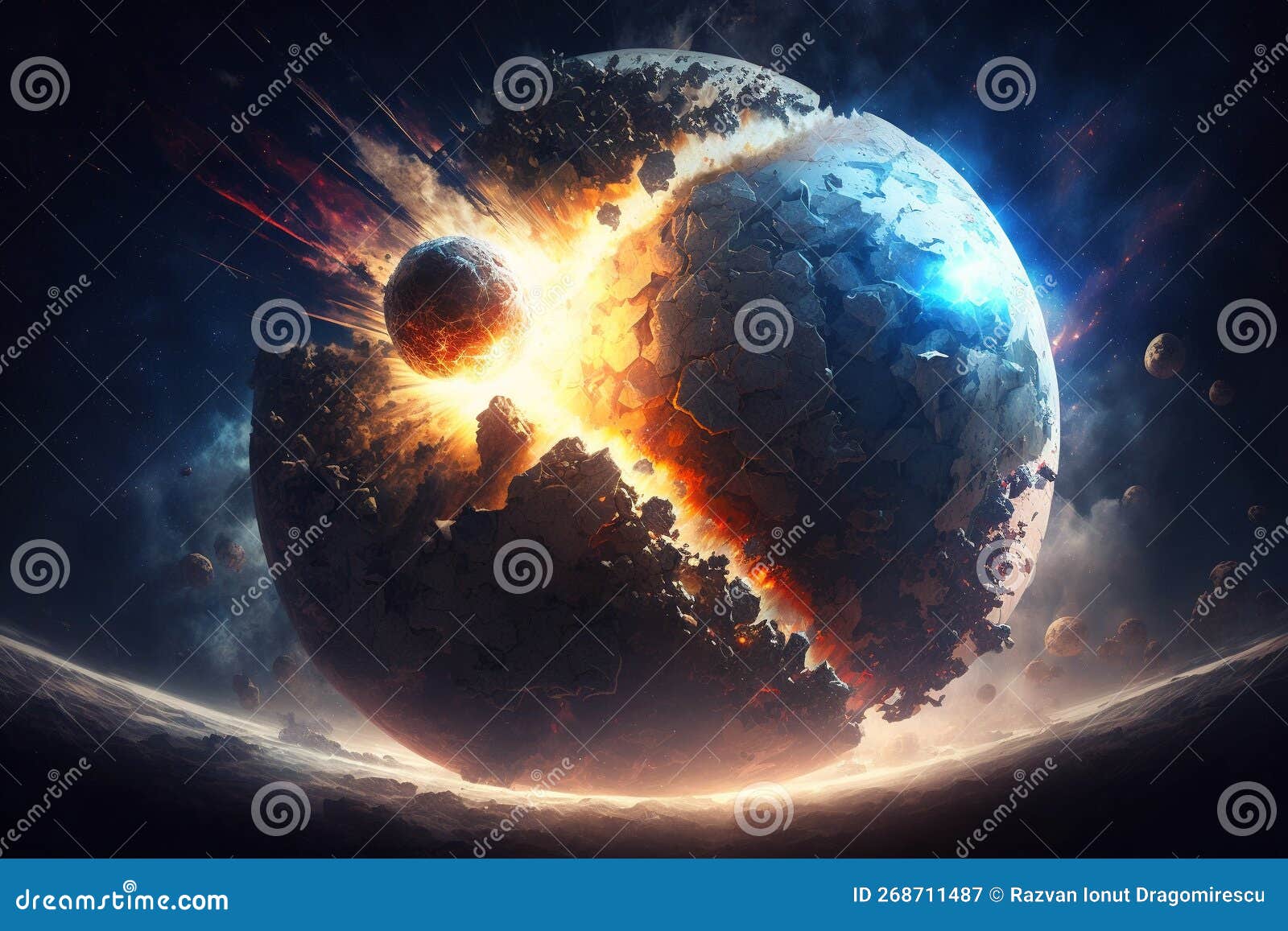 The Cosmic Cataclysm. Giant Asteroid Colliding with a Planet or Earth ...
