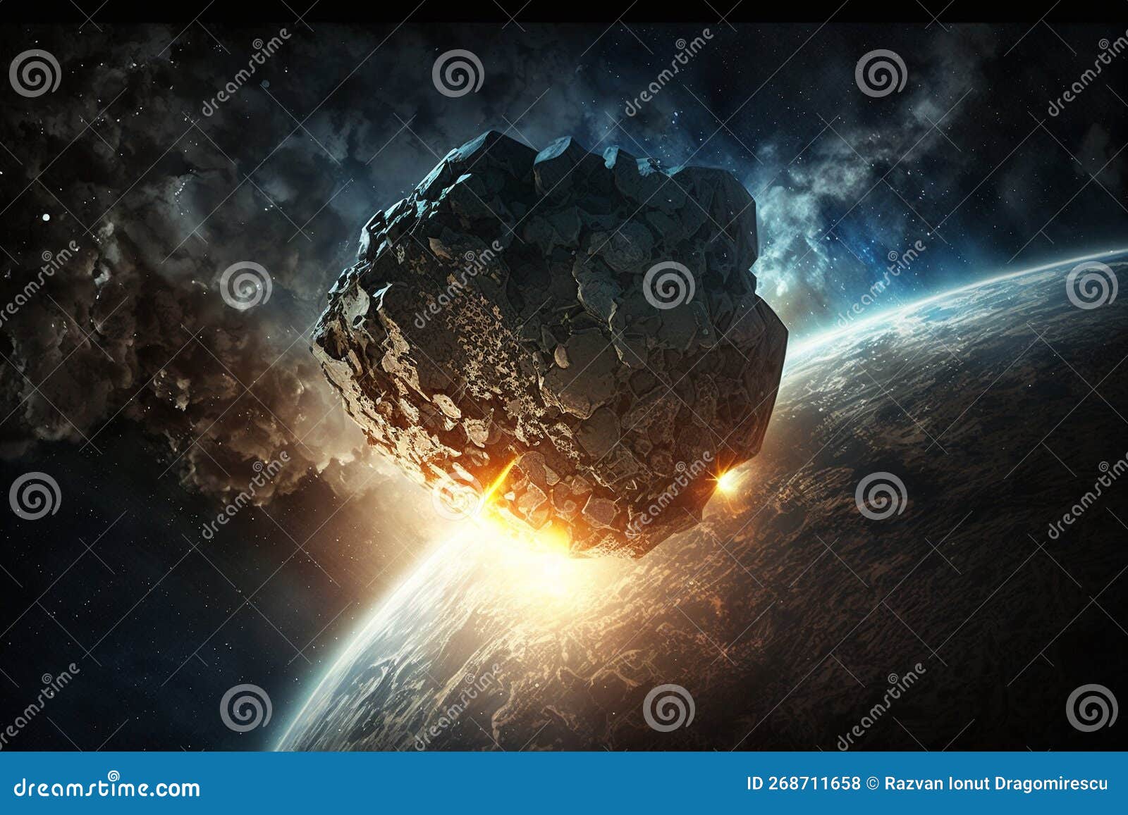 The Cosmic Cataclysm. Giant Asteroid Colliding with a Planet or Earth ...