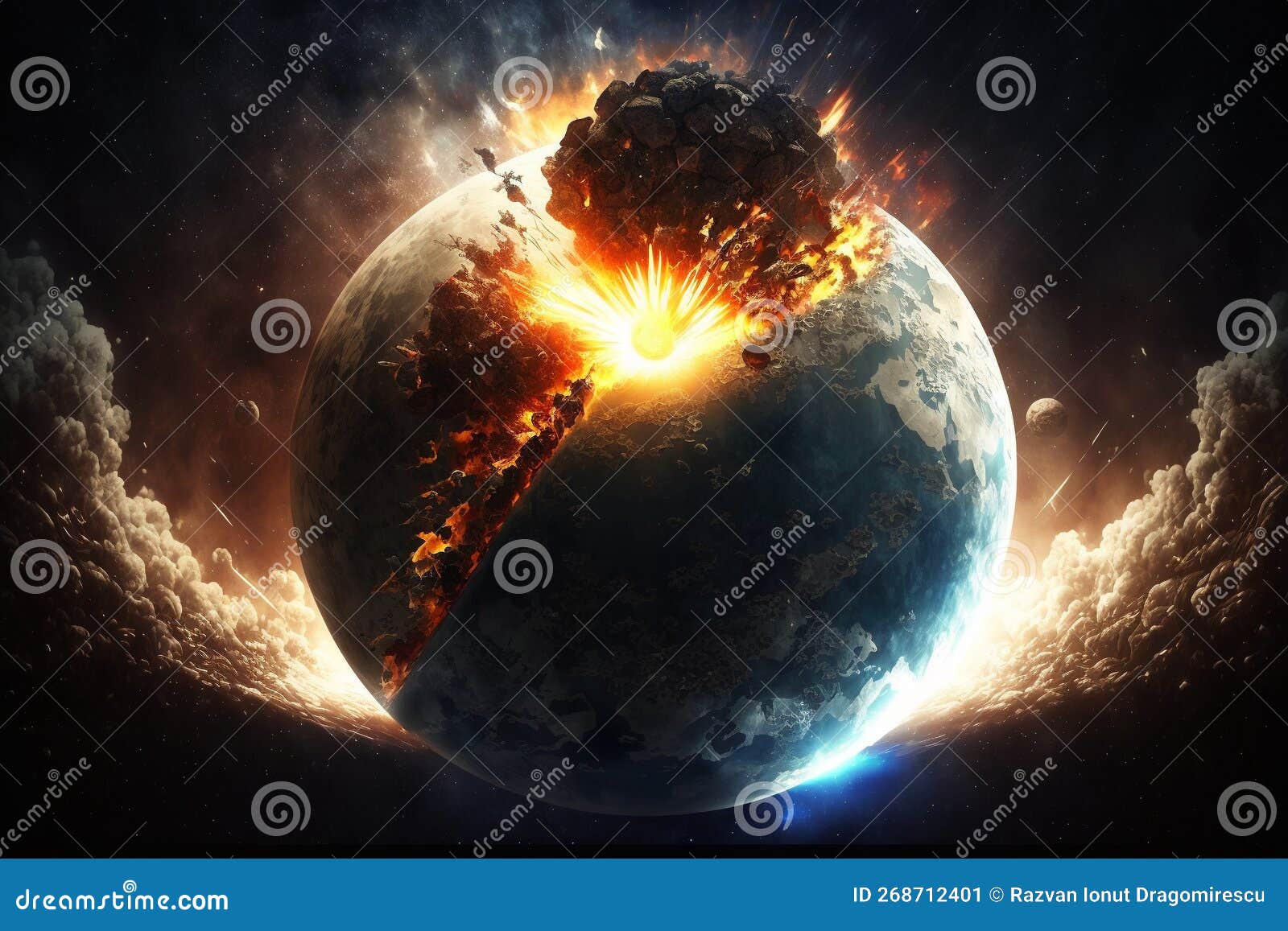 The Cosmic Cataclysm. Giant Asteroid Colliding with a Planet or Earth ...