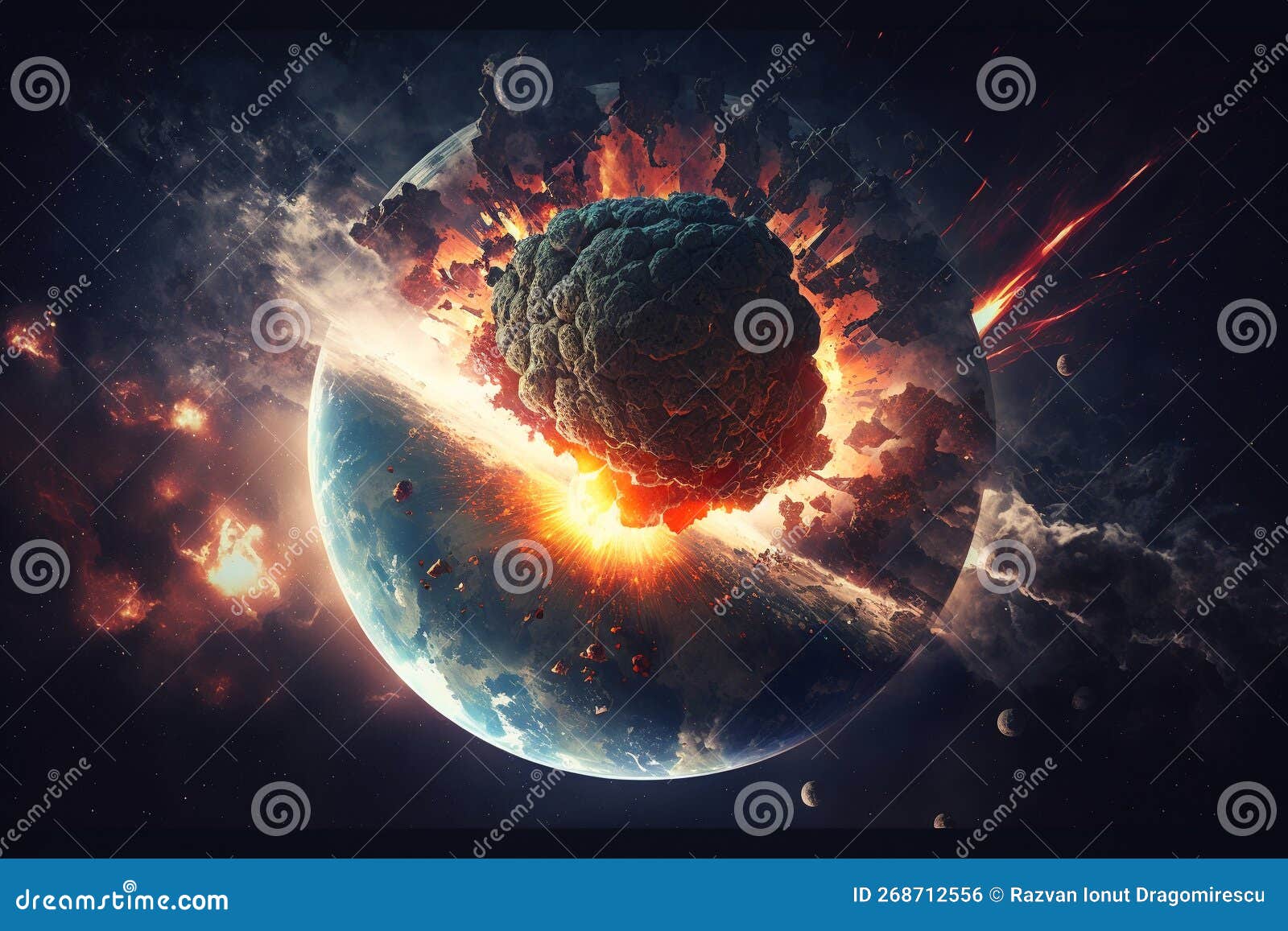 The Cosmic Cataclysm. Giant Asteroid Colliding with a Planet or Earth ...