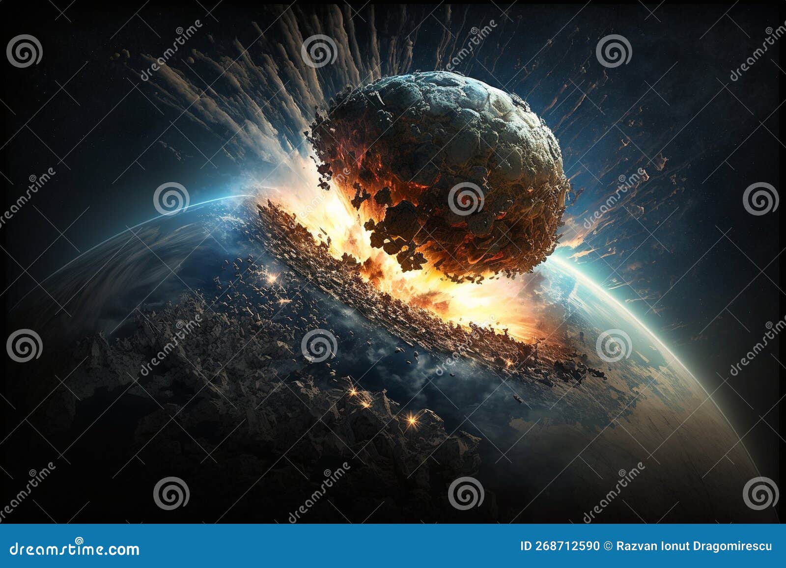 The Cosmic Cataclysm. Giant Asteroid Colliding with a Planet or Earth ...