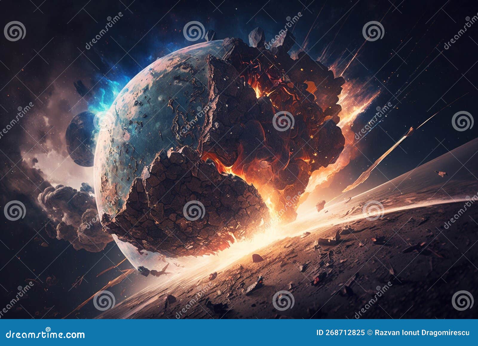 The Cosmic Cataclysm. Giant Asteroid Colliding with a Planet or Earth ...