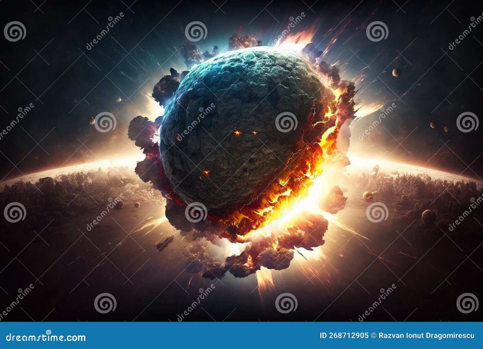 The Cosmic Cataclysm. Giant Asteroid Colliding with a Planet or Earth ...