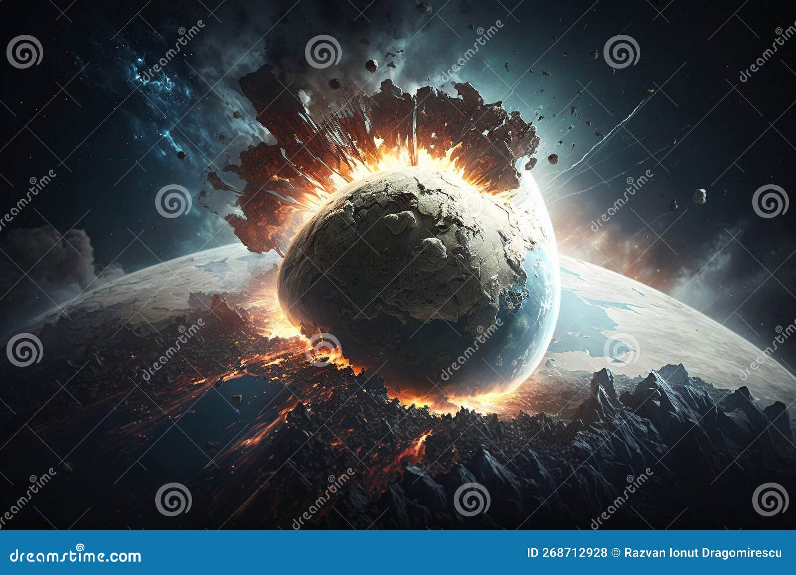 The Cosmic Cataclysm. Giant Asteroid Colliding with a Planet or Earth ...