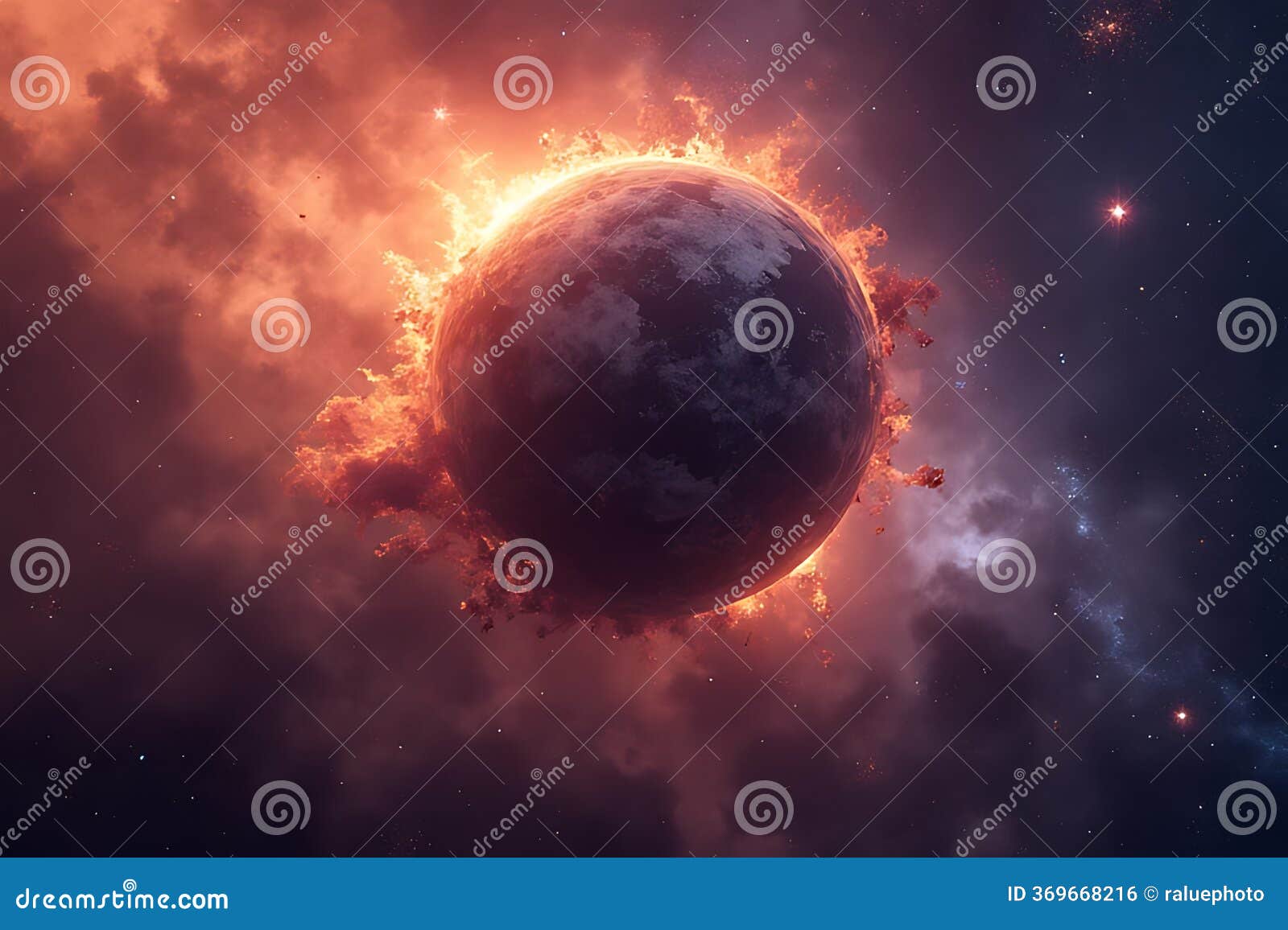 The Cosmic Cataclysm. Giant Asteroid Colliding With A Planet Or Earth ...