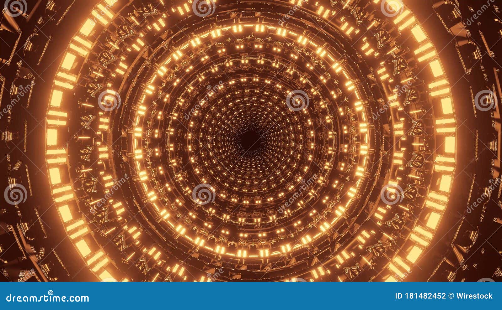 Cosmic Circular Hallway with Golden Laser Lights Stock Illustration ...