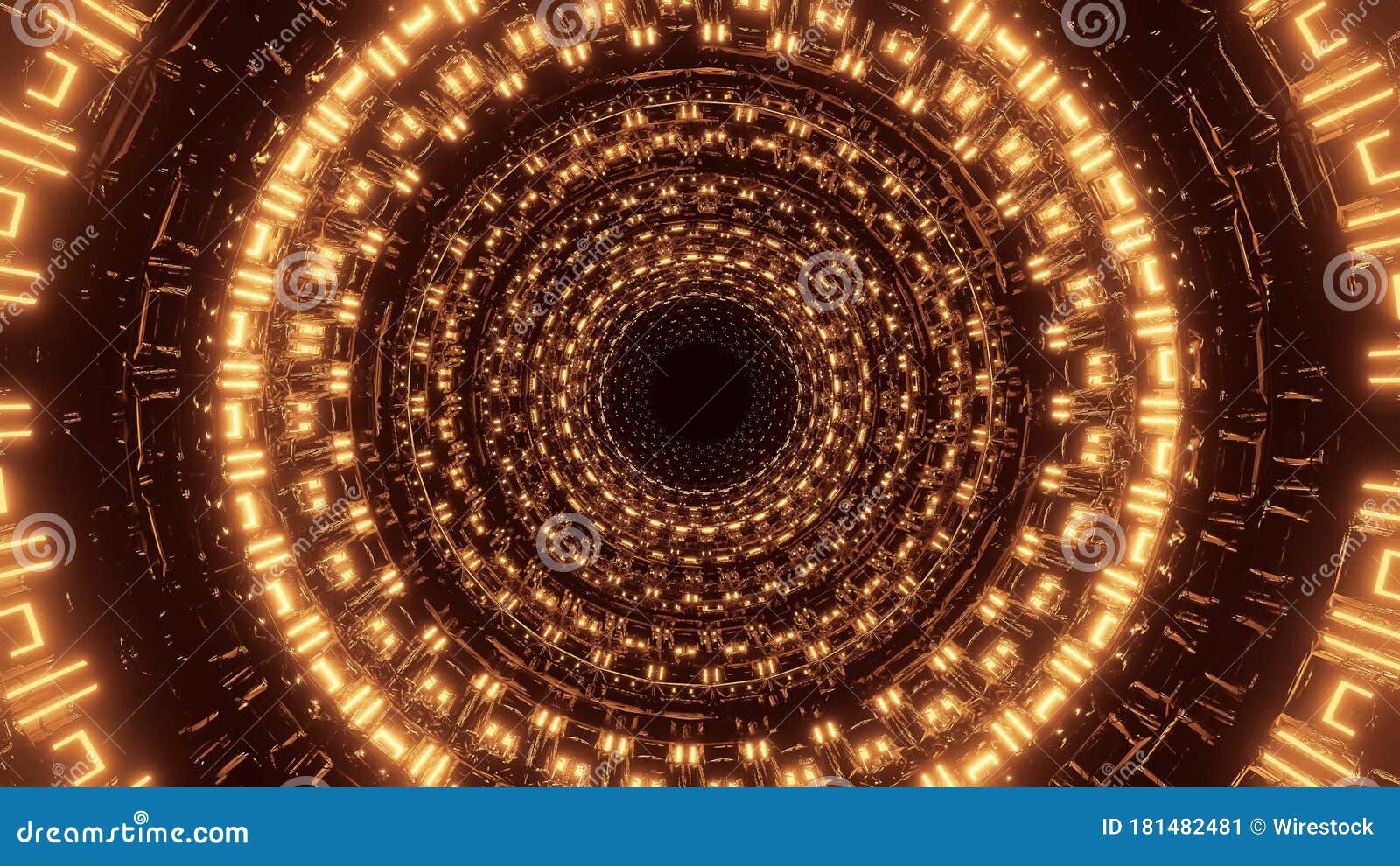 Cosmic Circular Hallway with Golden Laser Lights Stock Illustration ...