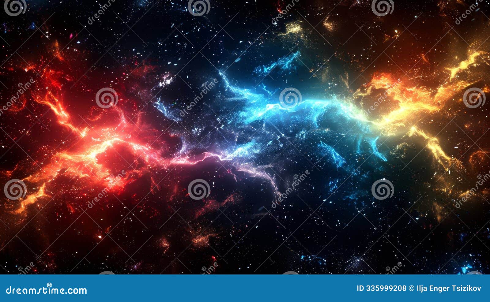 Cosmic Clash Vibrant Red and Blue Nebula Clouds Collide in Stellar ...