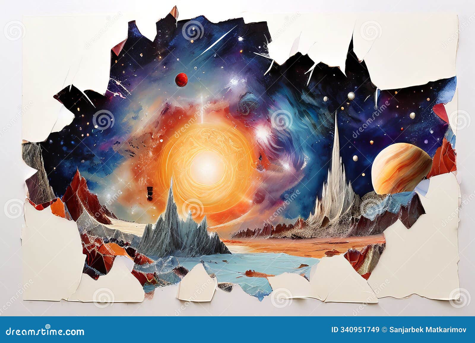 Cosmic Collage White Paper With Torn Edges Featuring Cosmic Elem ...