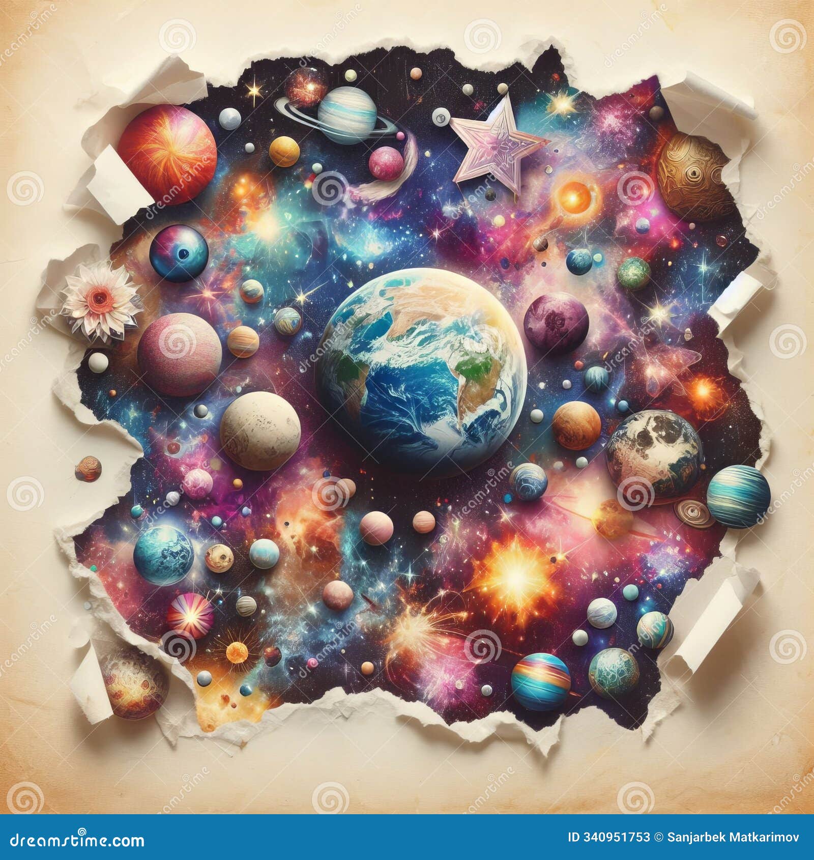 Cosmic Collage White Paper With Torn Edges Featuring Cosmic Elem ...