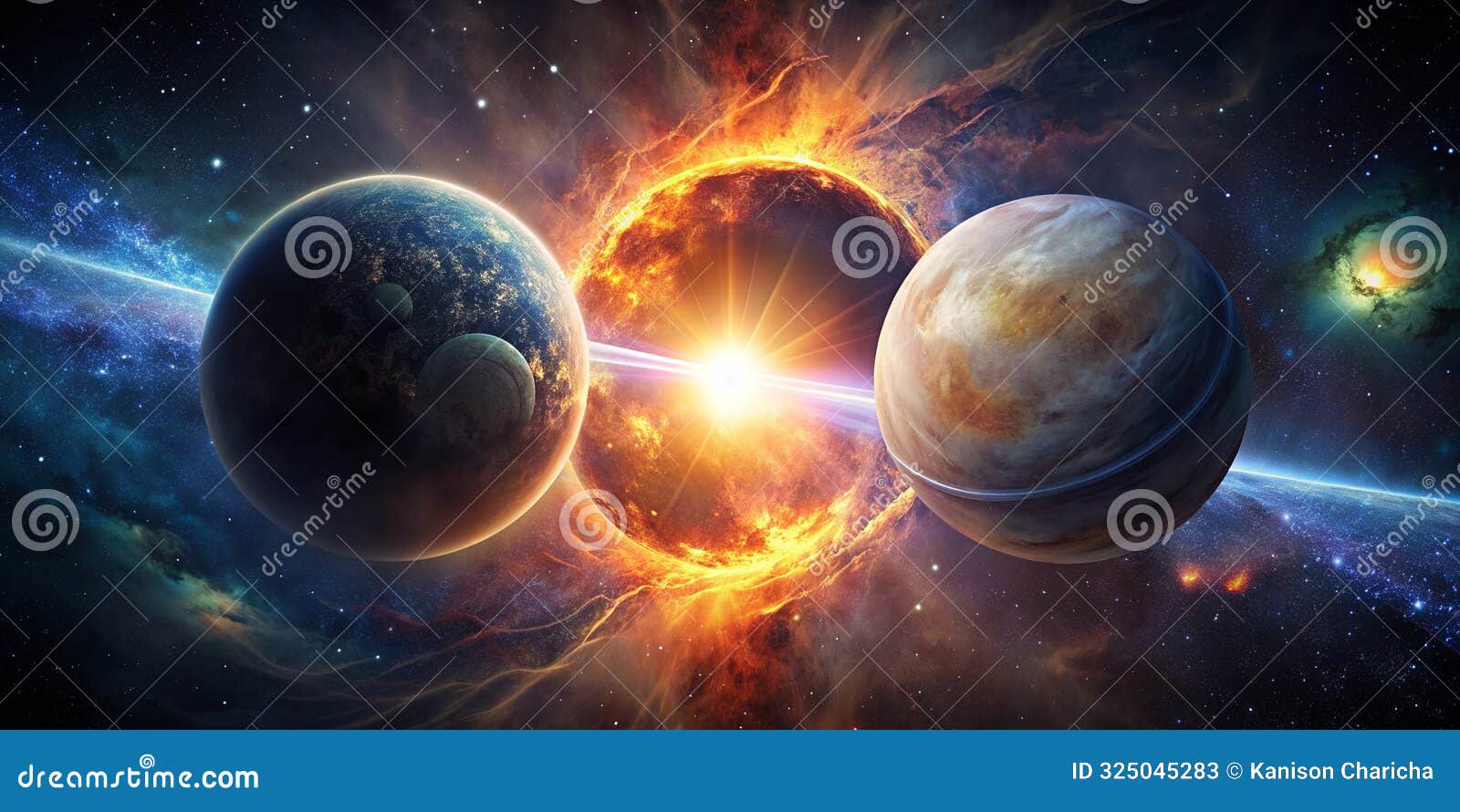 Planets Colliding On A Desert Landscape Royalty-Free Stock Photo ...