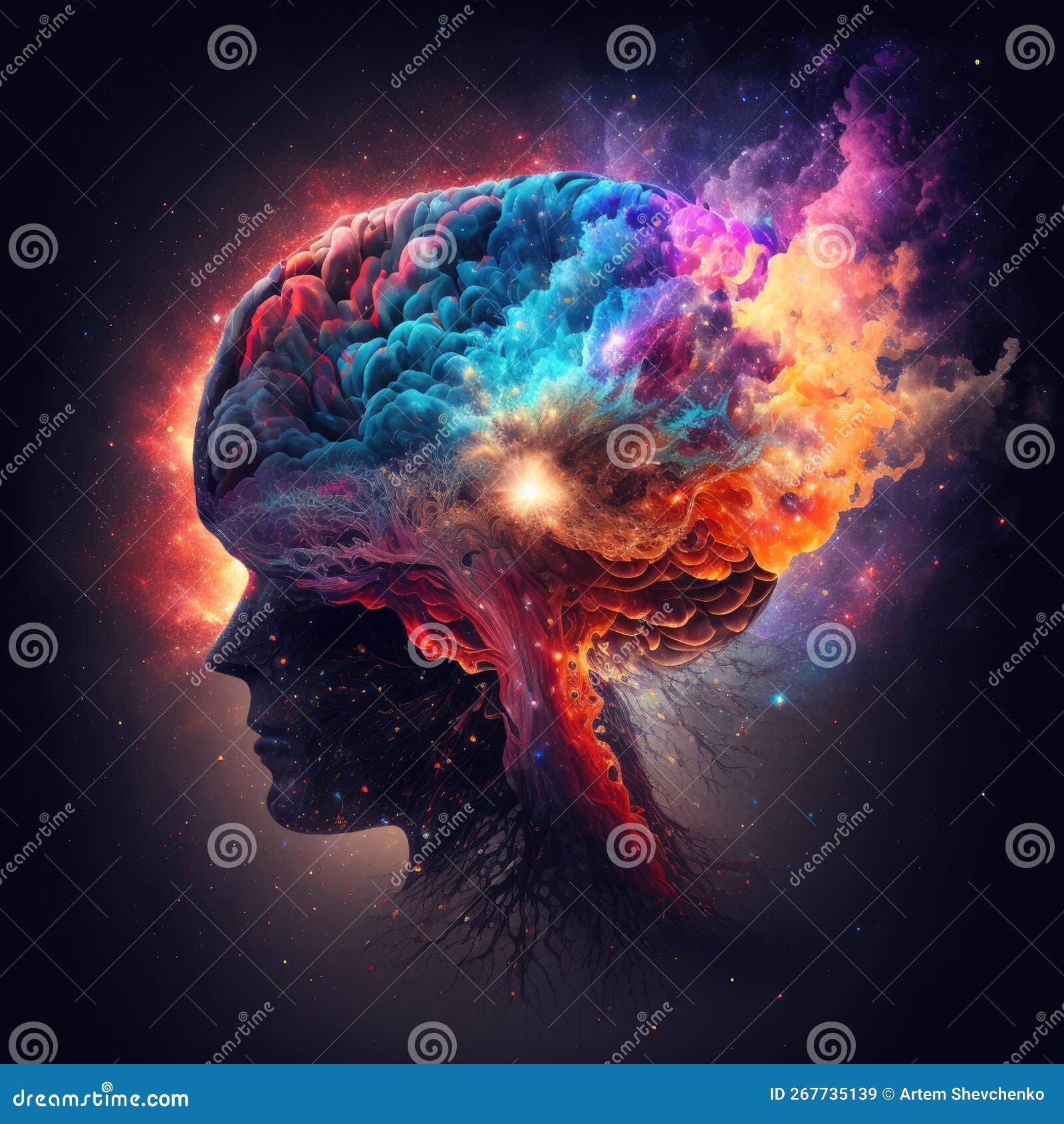 Cosmic Colorful Magic Face Brain Mind Thoughts Illustration, Universe ...