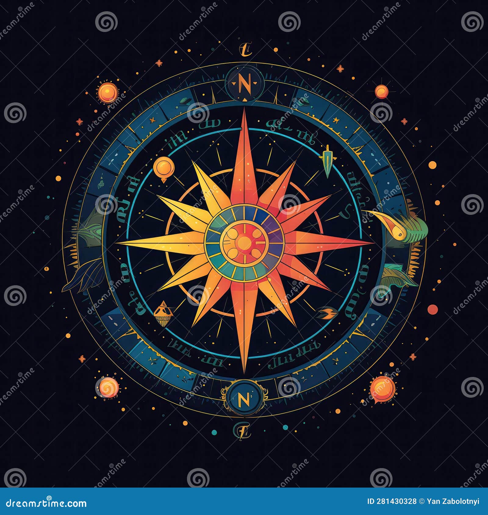 Cosmic Compass a Compass Icon with Celestial Elements Such. Generative ...