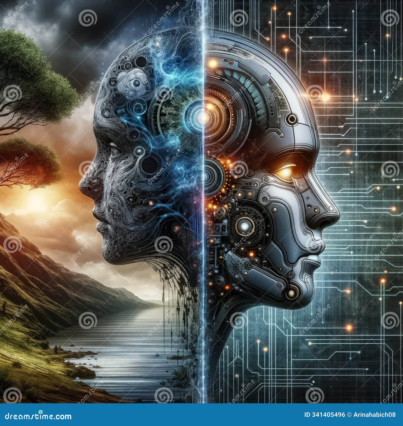 Cosmic Convergence of Human Ingenuity and AI Technology Stock Photo ...