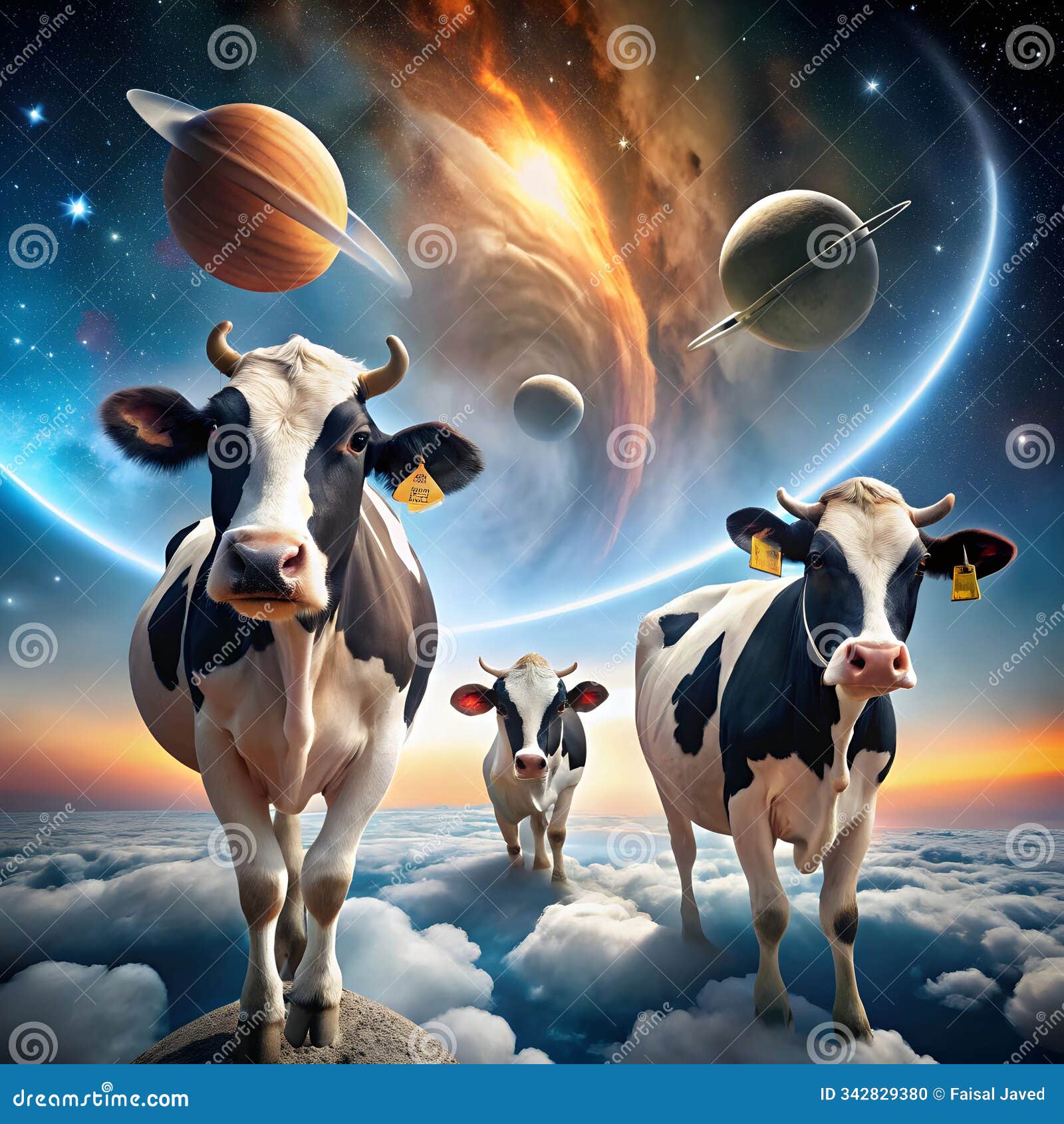 Cosmic Cows: Floating through Space on a Galactic Adventure" Stock ...