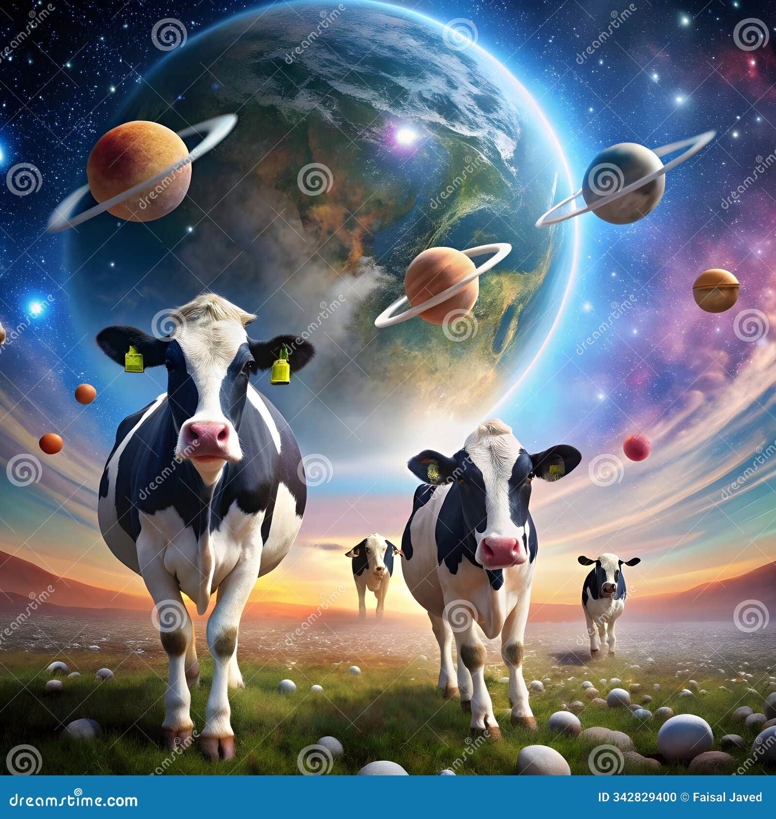 Cosmic Cows: Floating through Space on a Galactic Adventure" Stock ...