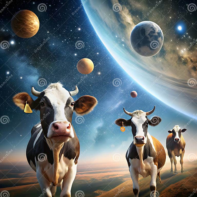 Cosmic Cows: Floating through Space on a Galactic Adventure Stock ...
