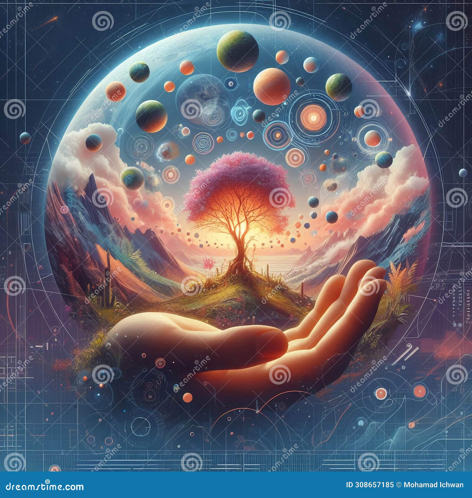 Cosmic Creation: the Universe in Your Hands Stock Illustration ...