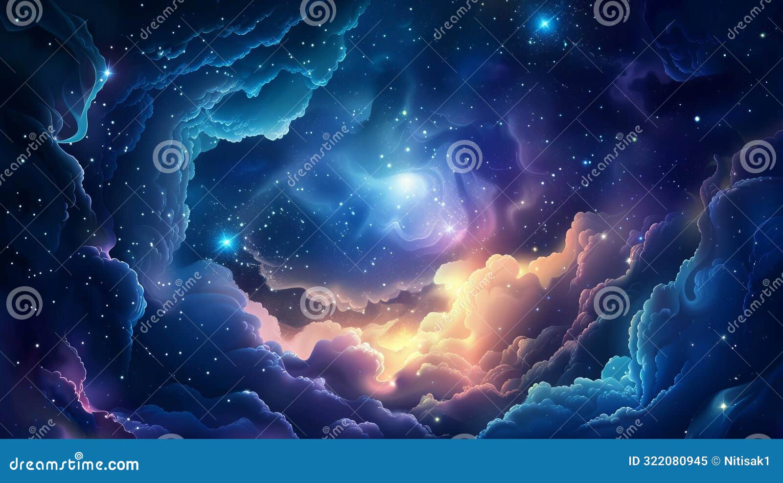 159 Cosmic 3D Cartoon Scene Of Swirling Celestial Clouds Forming New ...