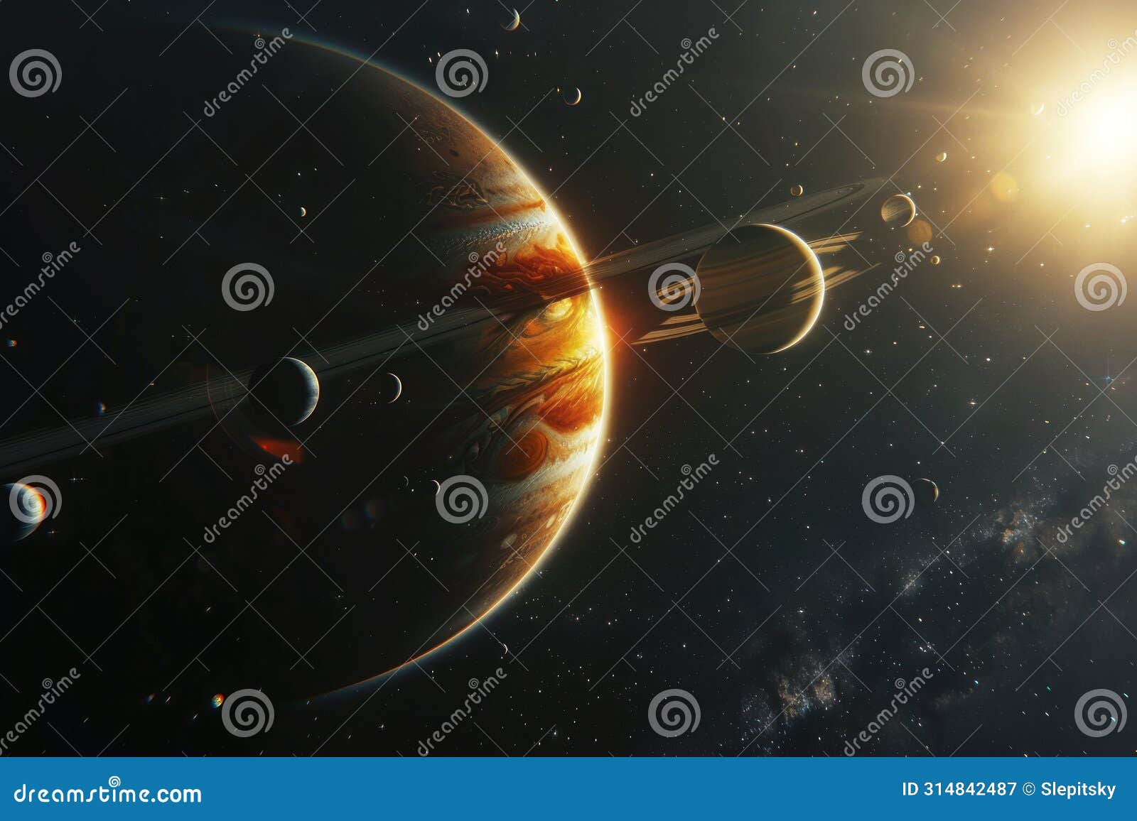 A Cosmic Display of Planets Aligned in Space with Stars Stock Image ...
