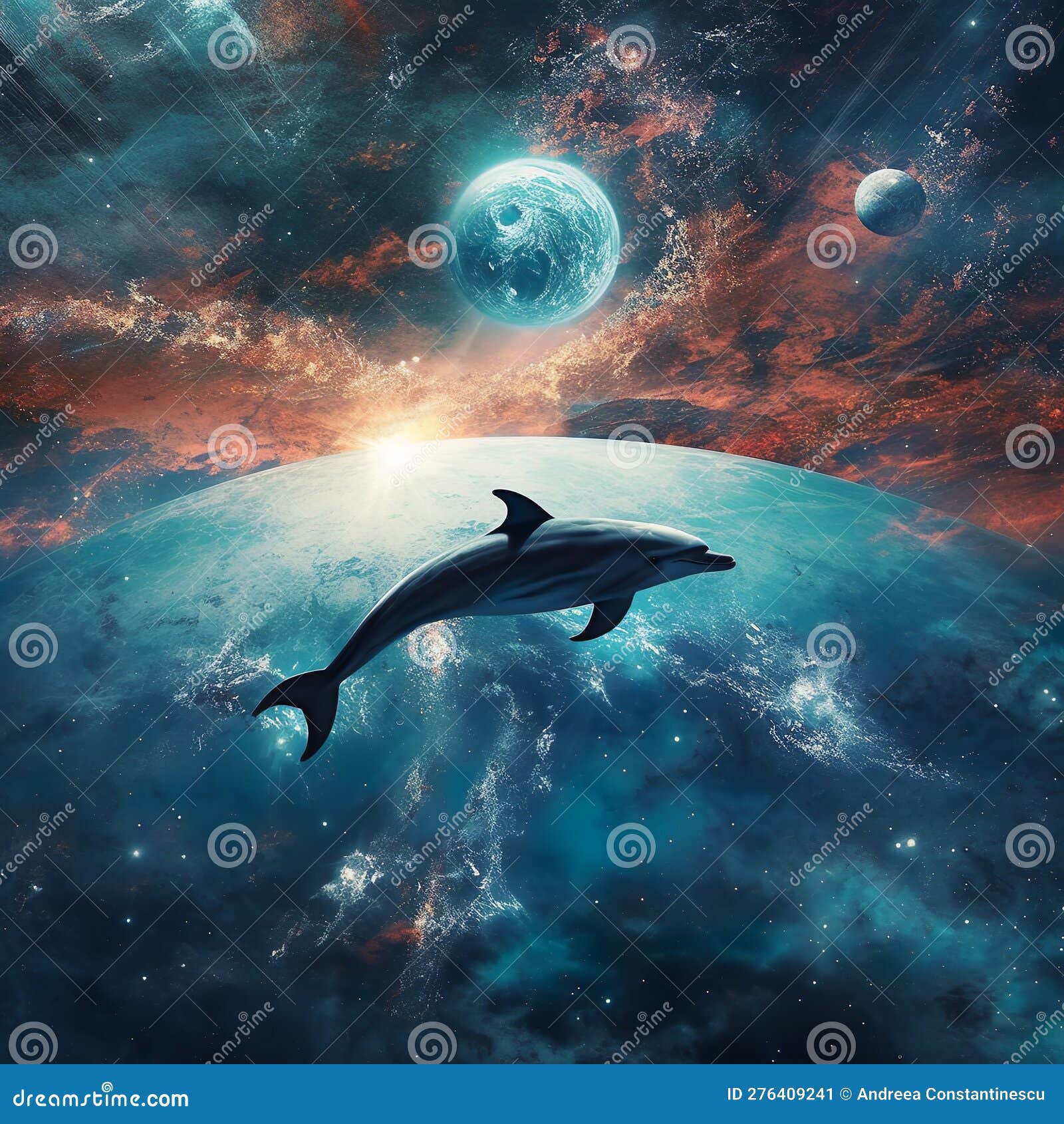 Cosmic dolphin stock illustration. Illustration of fantasy - 276409241