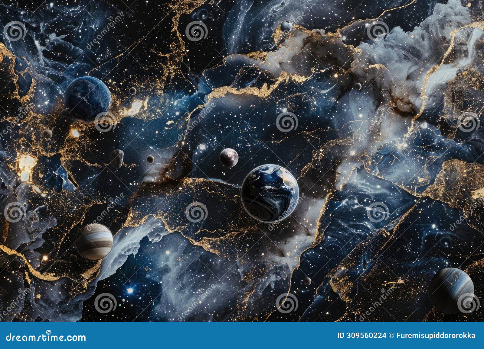 Cosmic Elements Like Stars and Planets Embedded in Marble Textures ...