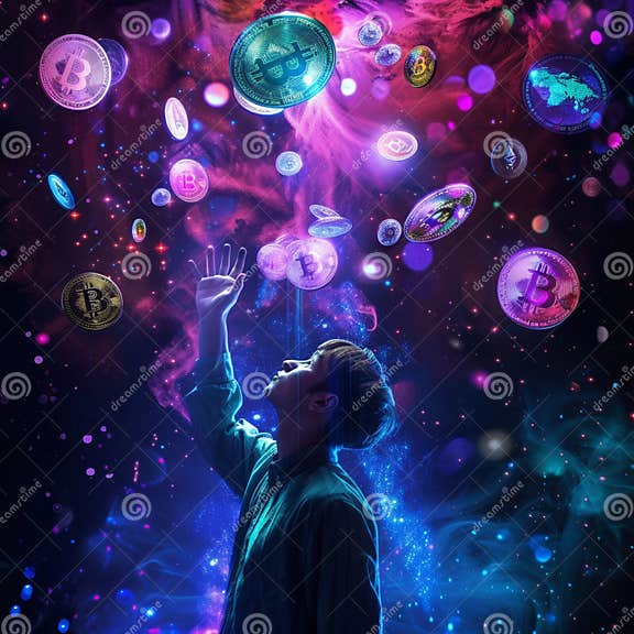 Cosmic Entity Juggling with Different Cryptocurrencies Stock ...