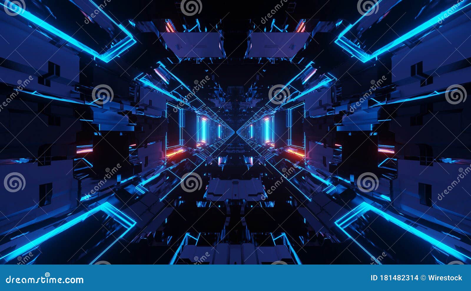 Cosmic Environment with Blue Neon Laser Lights Stock Illustration ...