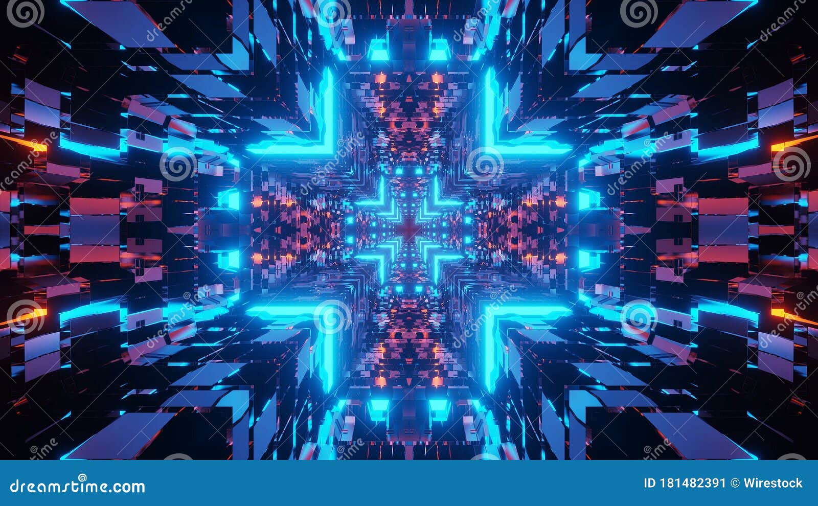 Cosmic Environment with Blue Neon Laser Lights Stock Illustration ...