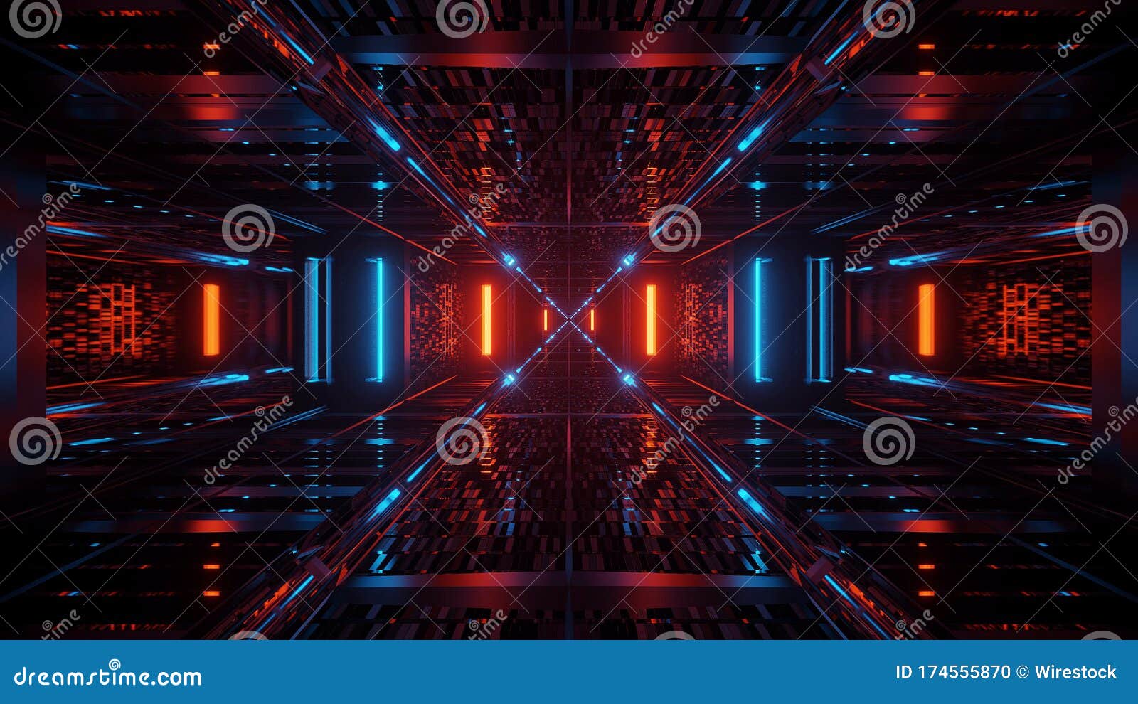 Cosmic Environment with Colorful Neon Laser Lights Stock Illustration ...