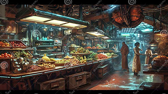 Cosmic Food Extravaganza stock illustration. Illustration of food ...