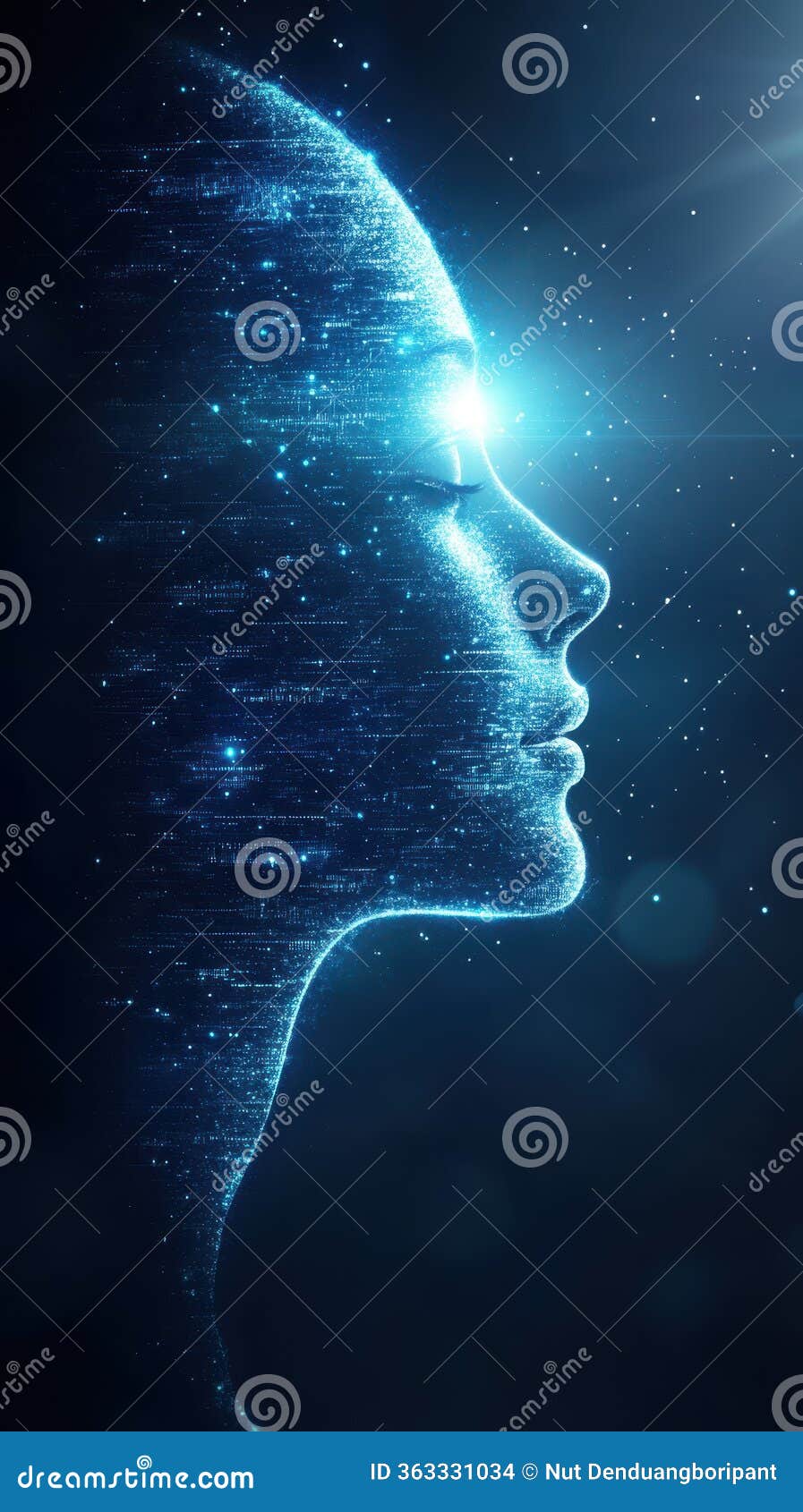 Cosmic Futuristic AI Entity with Glowing Profile and Starry Background ...