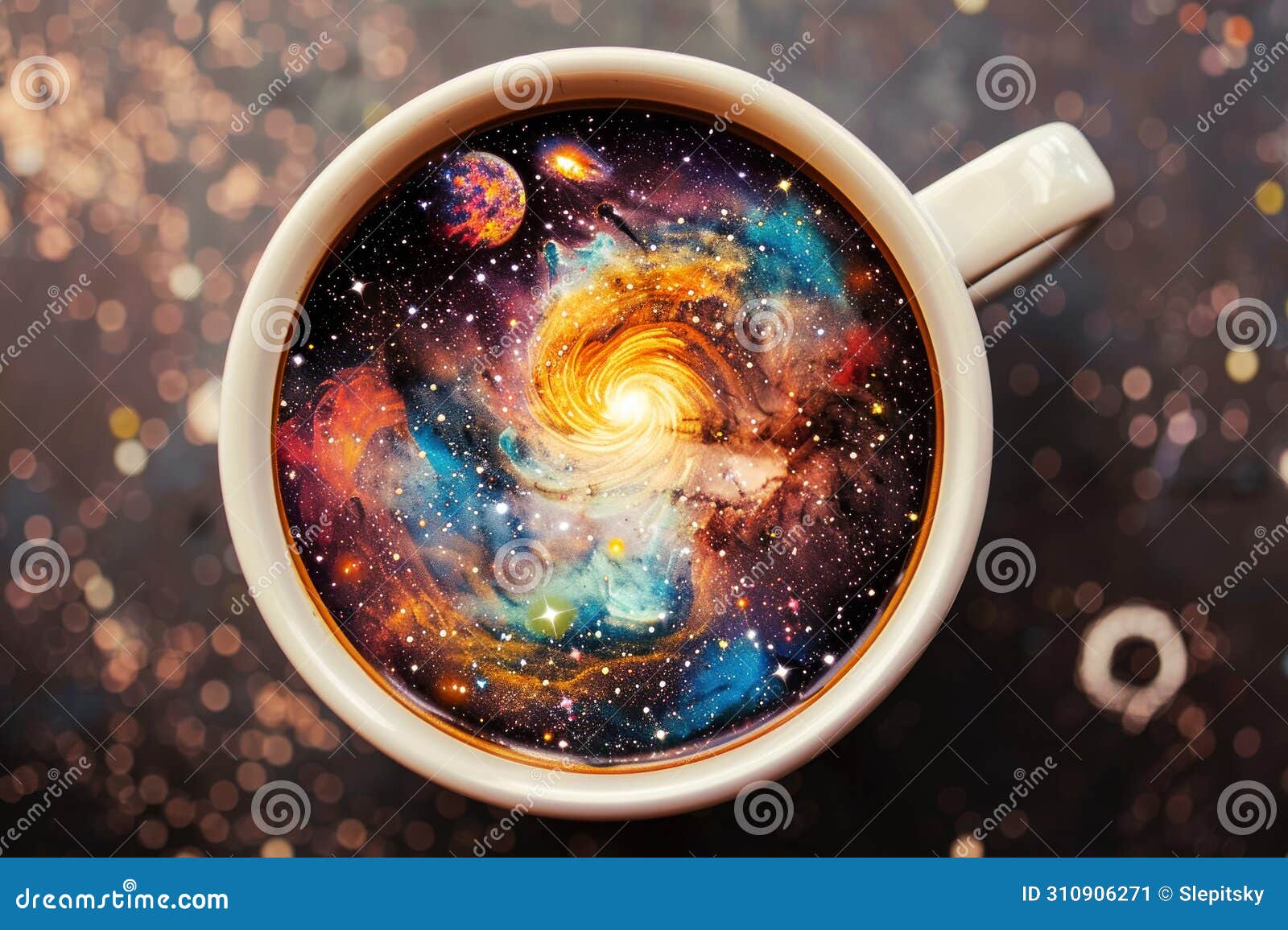 Cosmic Galaxy Scene within a Coffee Cup Set Against a Starry Background ...