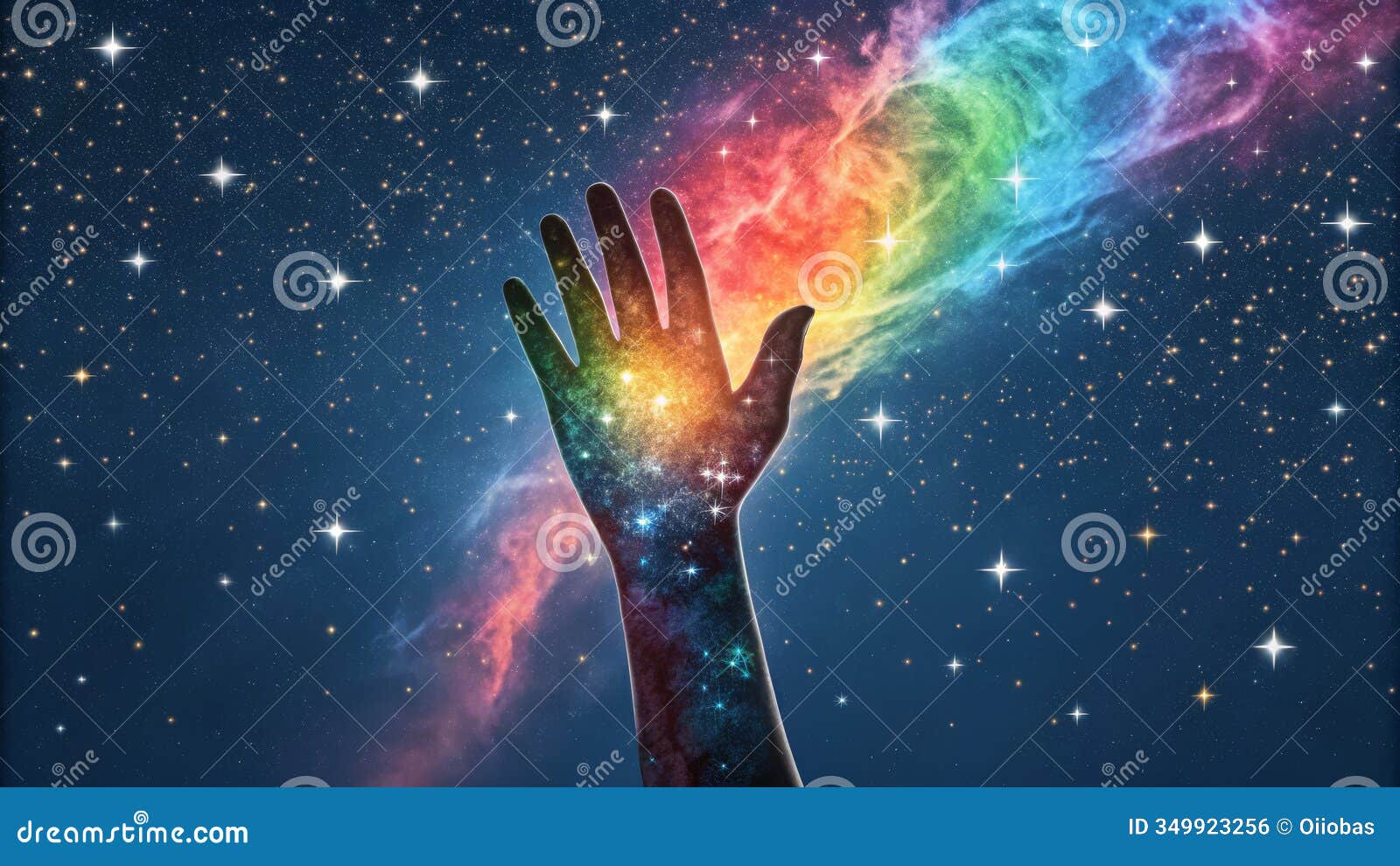 Cosmic Hand Rainbow Nebula, Starry Night, Reaching Stock Illustration ...
