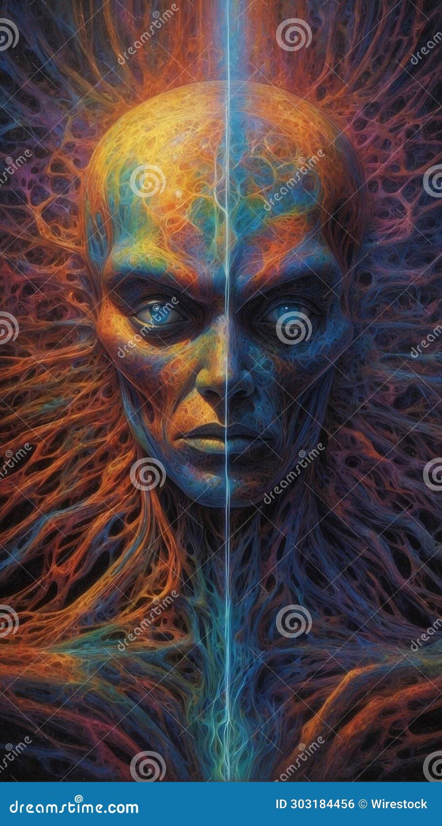 The Cosmic Head with an Eye and Two Lights Shining from it Stock ...