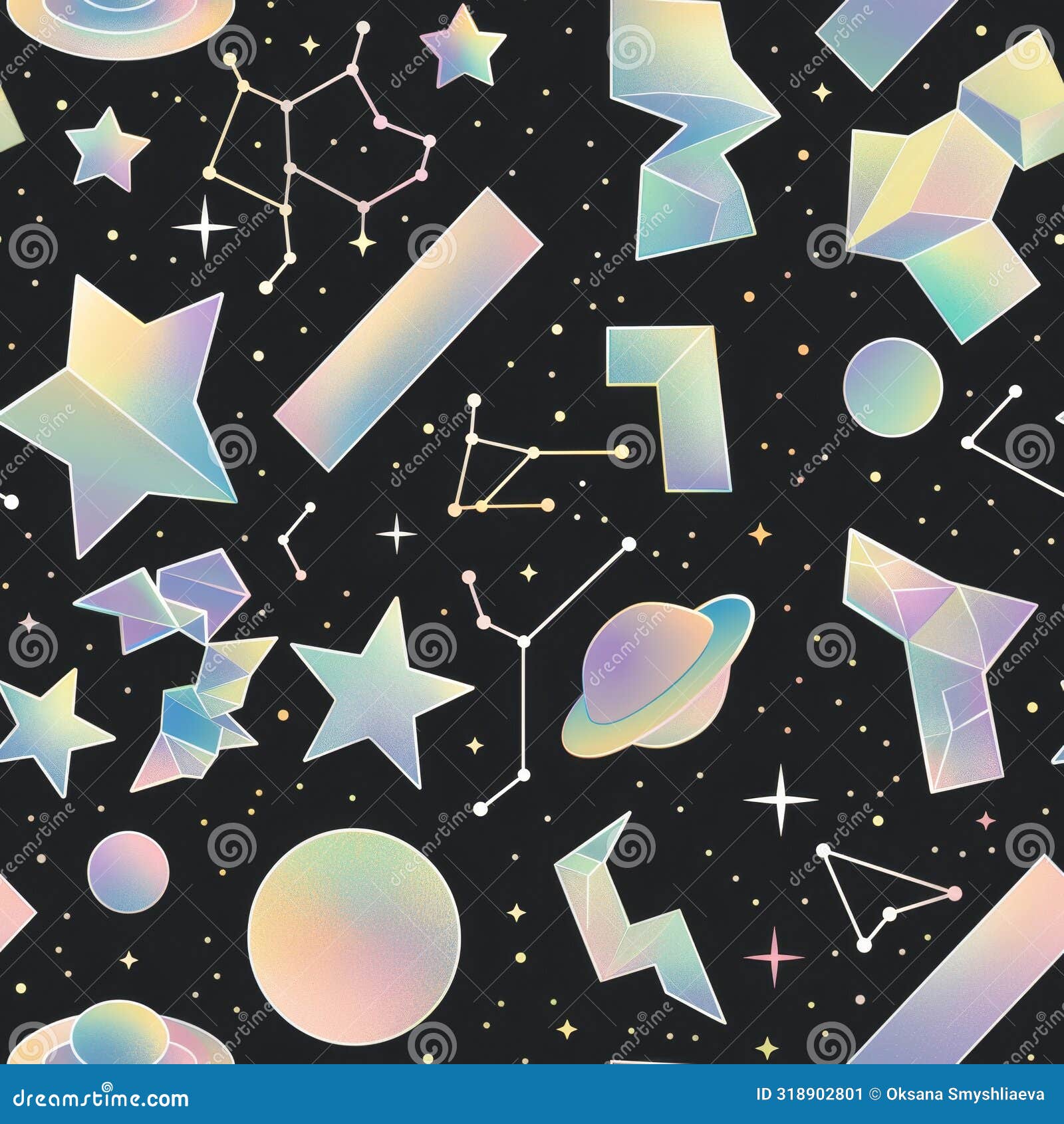 Cosmic Holographic Patterns with Planets and Stars Isolated on Black ...