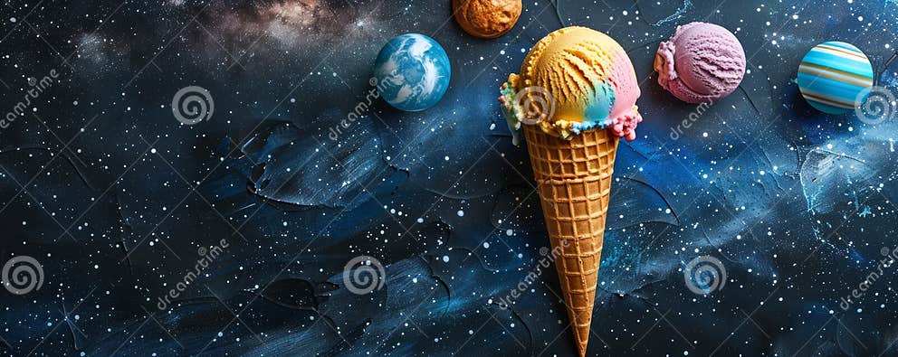Cosmic Ice Cream Cone with Planets Stock Photo - Image of cone, dessert ...